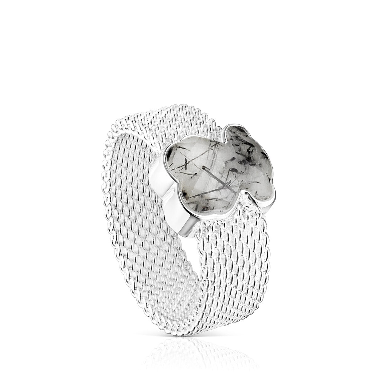Silver TOUS Mesh Color Ring with faceted Tourmalinated quartz Bear ...