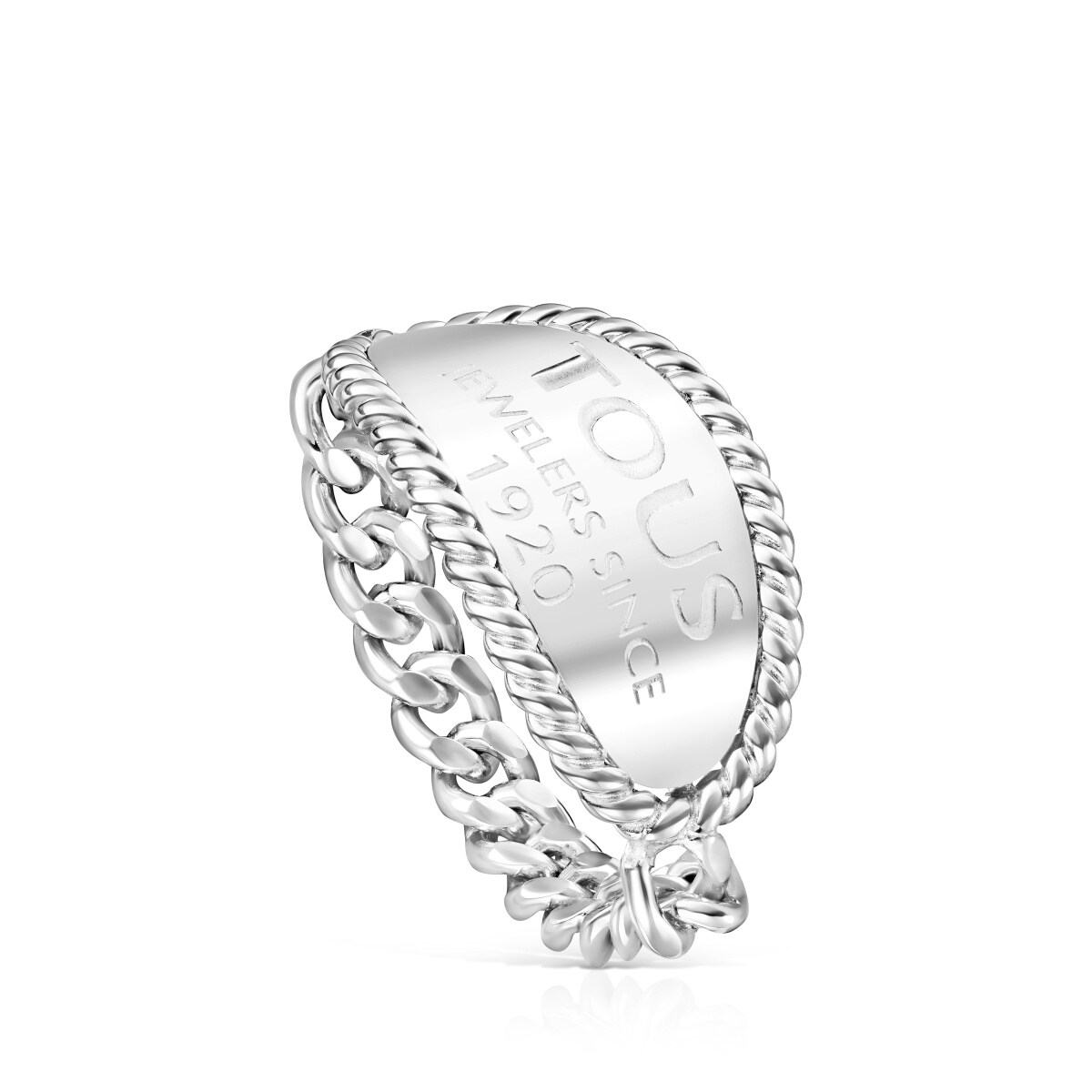 Silver TOUS Minne Ring with oval medallion with letters TOUS engraving ...
