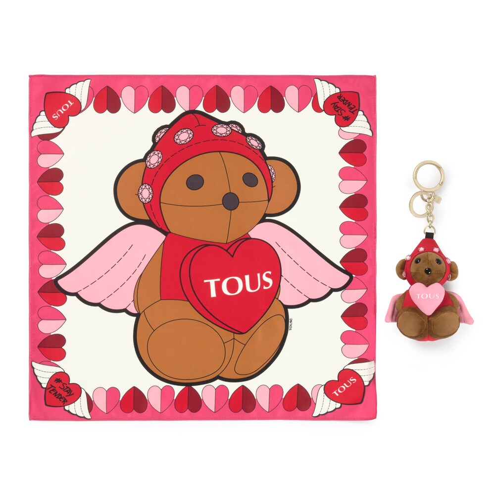 Pack Teddy key chain + scarf LOVE in pink | TOUS