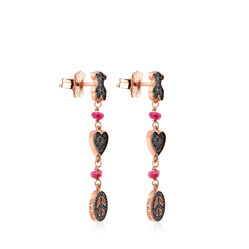 Rose Vermeil Silver Motif Earrings with Spinel and Ruby | TOUS