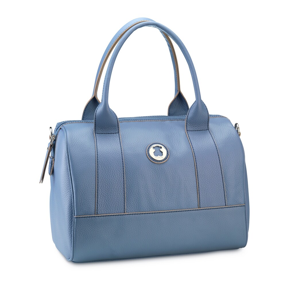 Medium denim colored Leather Andy Bowling bag | TOUS