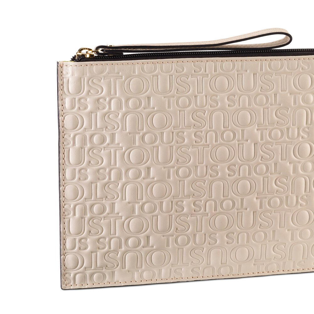 Ivory colored Leather Urbana Logo Clutch bag | TOUS