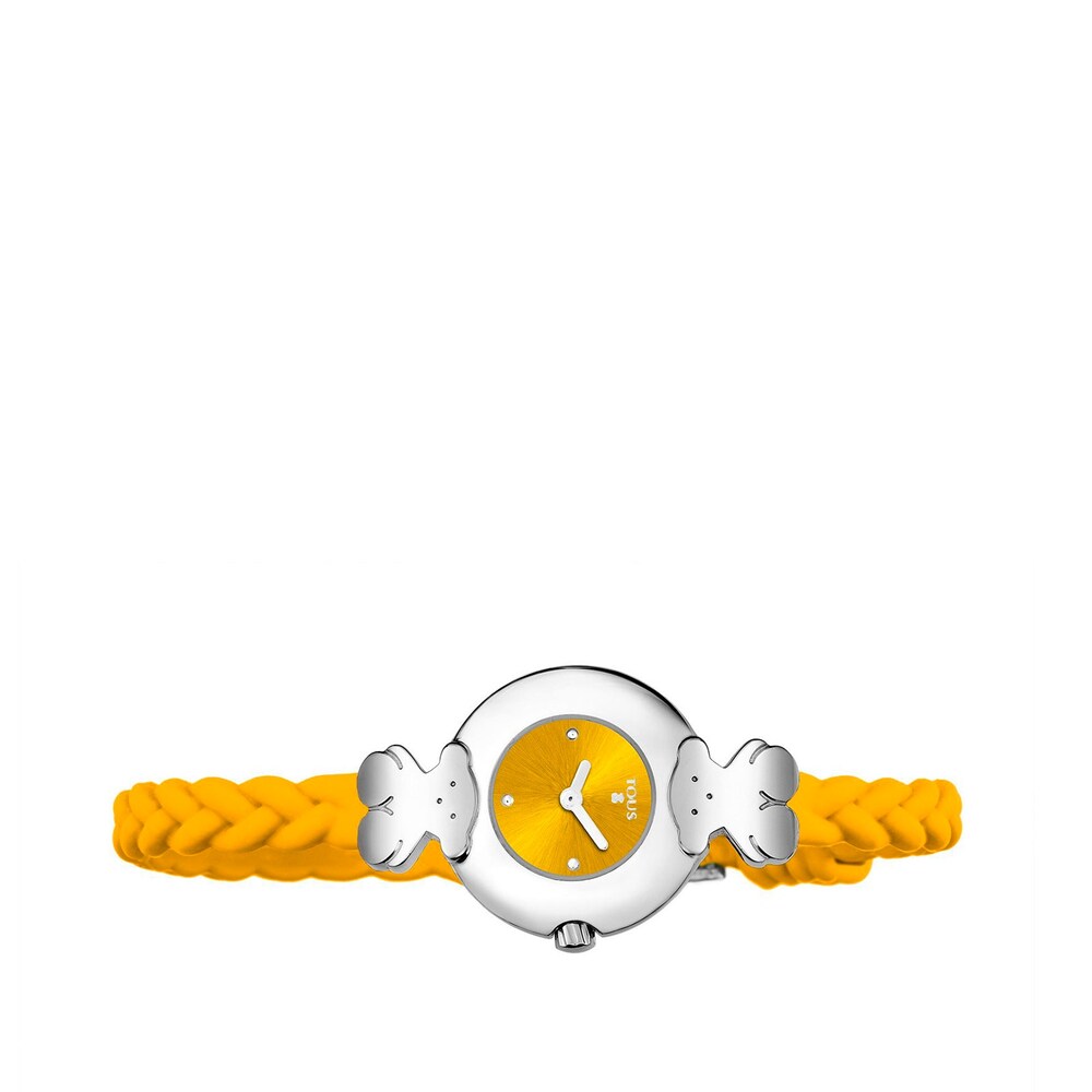 Steel Très Chic Watch with banana colored Silicone strap | TOUS