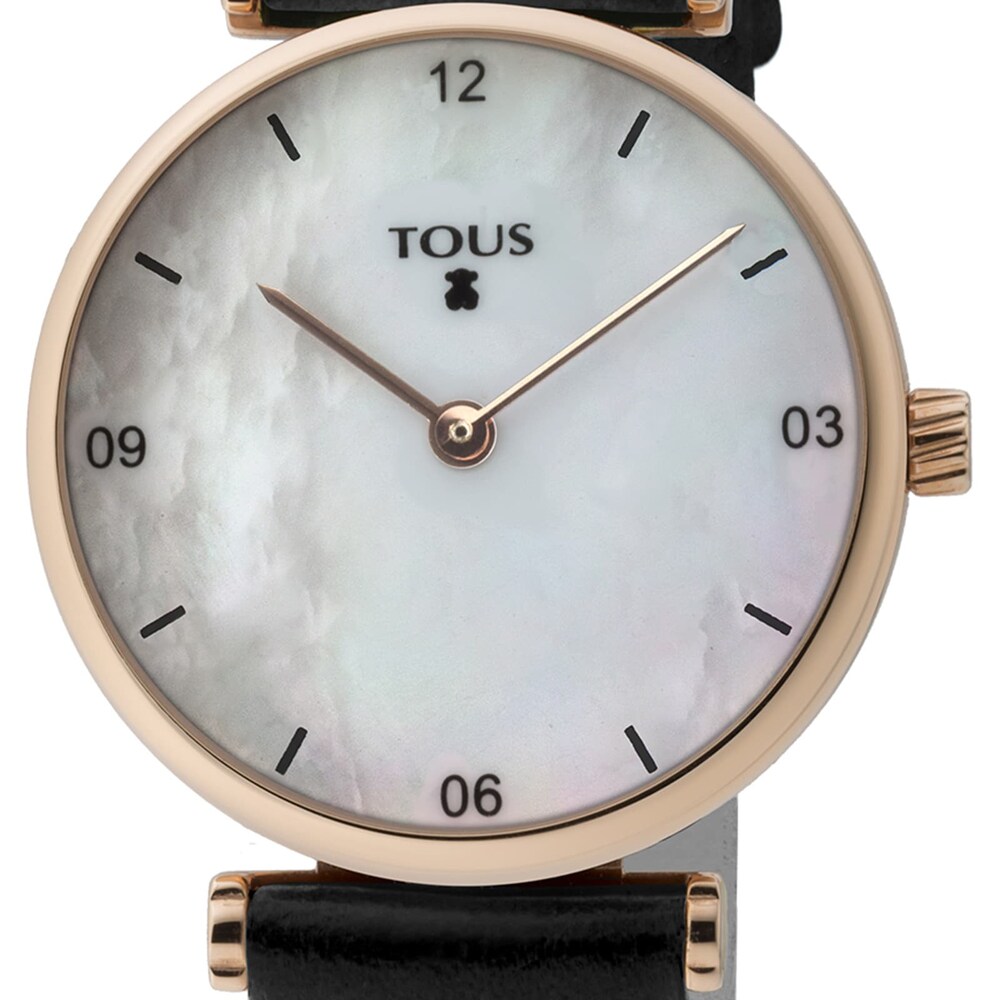 Pink IP Steel Camille Watch with Mother-of-pearl and black Leather ...