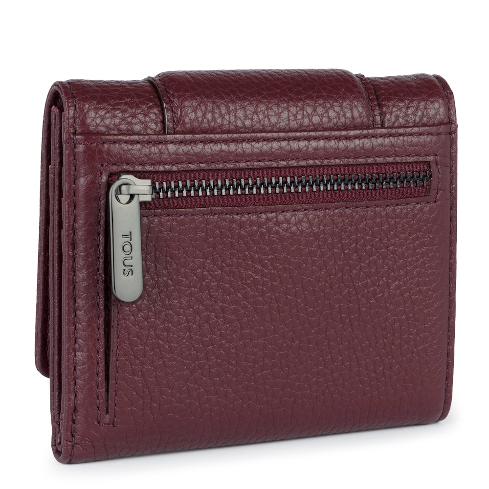 Small burgundy Leather Alfa Wallet | TOUS