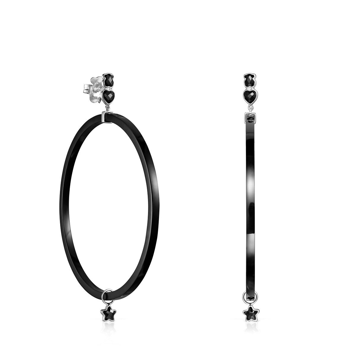 Aretes grandes Mini Onix de Resina con Plata y Ónix | TOUS