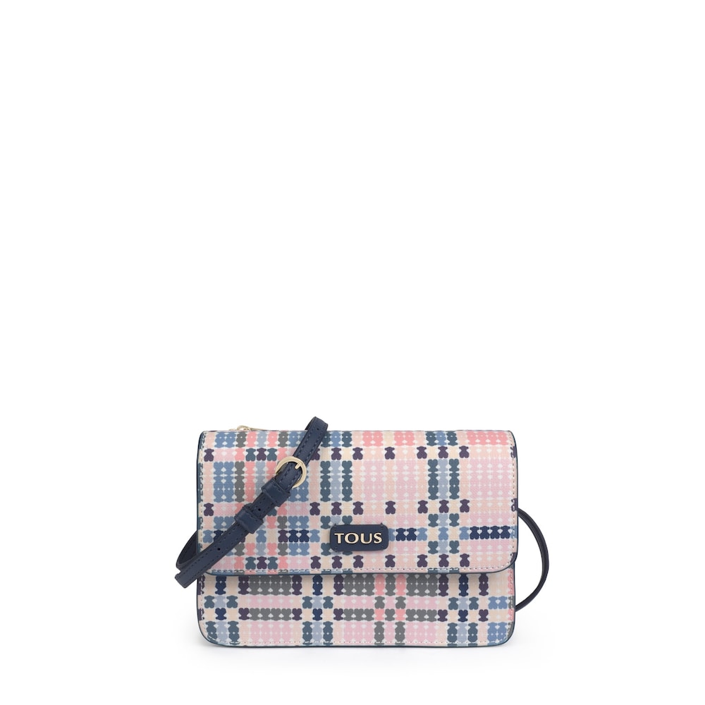 Small blue-pink Tartan Bears crossbody bag | TOUS